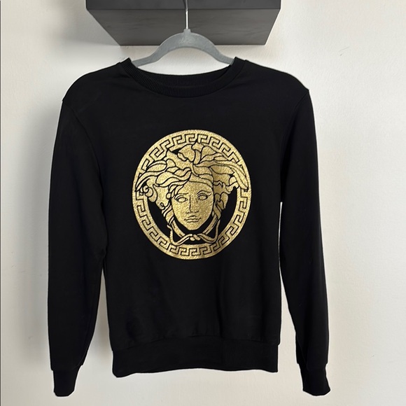 Versace | Sweaters | Versace Black Sweatshirt With Gold Medusa Logo ...